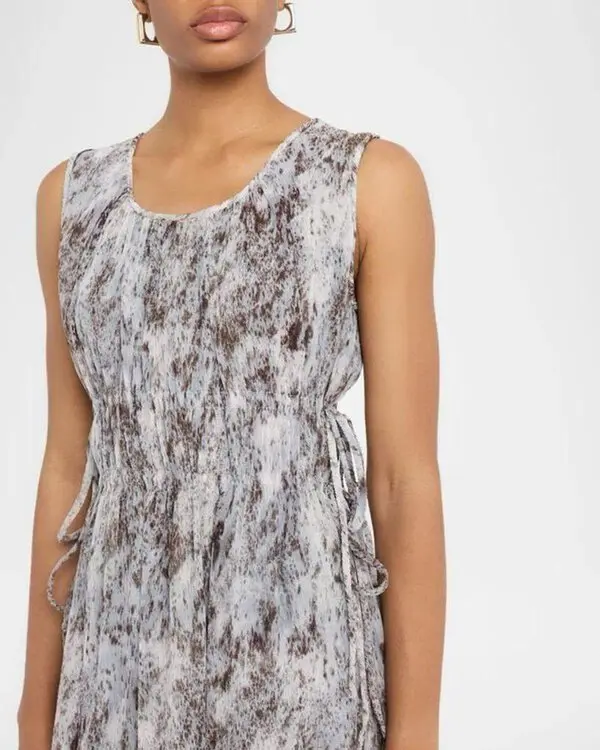 Lafayette 148 New York Sleeveless Gathered Waist Midi Dress - White Print