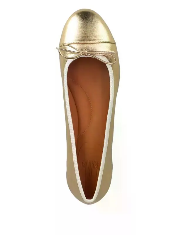 BILLI BI Leather Ballet Flats With Bow Detail - Yellow