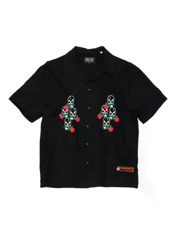 PAS DE MER Skull-embroidered Cotton-linen Shirt