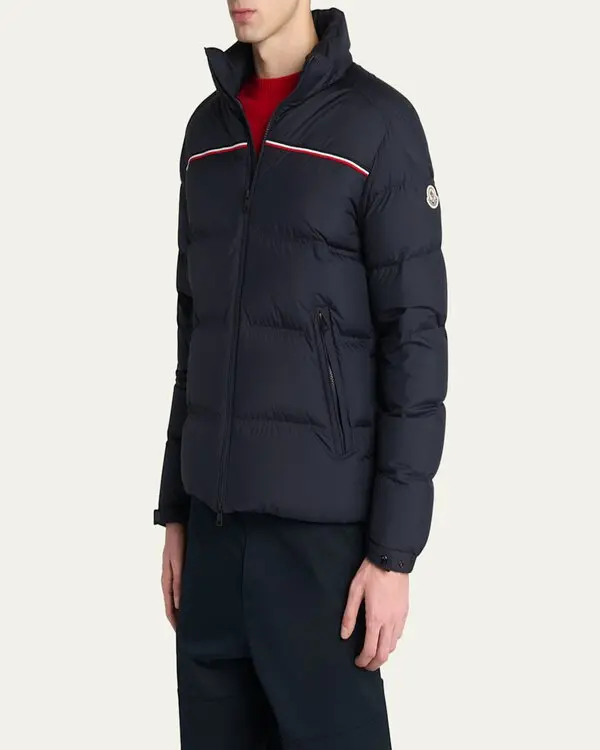 Moncler Bouvaque Tricolor-trim Down Jacket - Navy