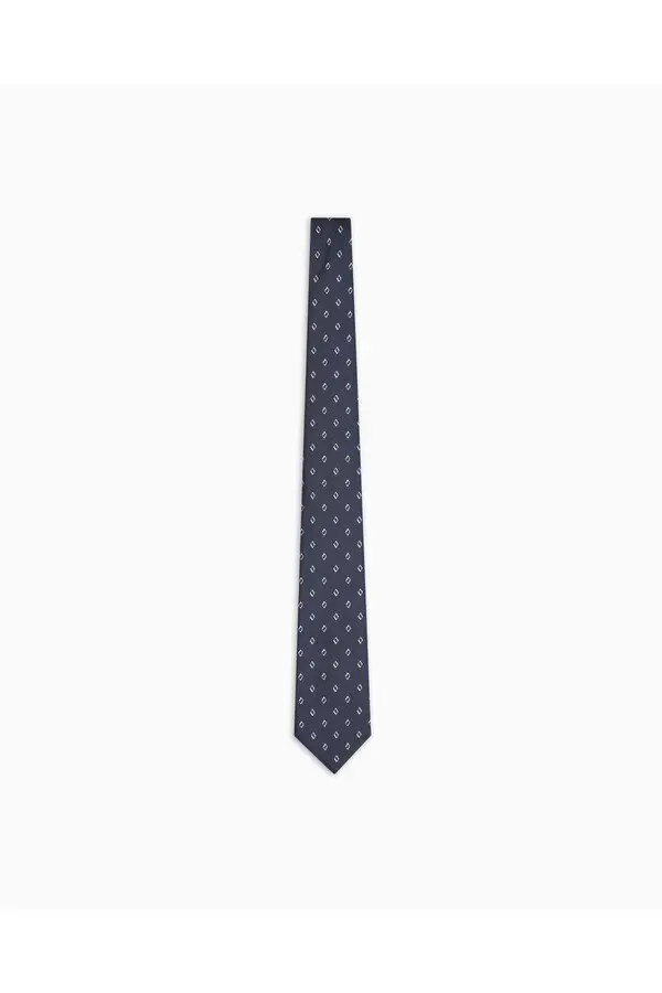 Emporio Armani Pure Silk Tie With Diamond Jacquard Micro-pattern - Navy
