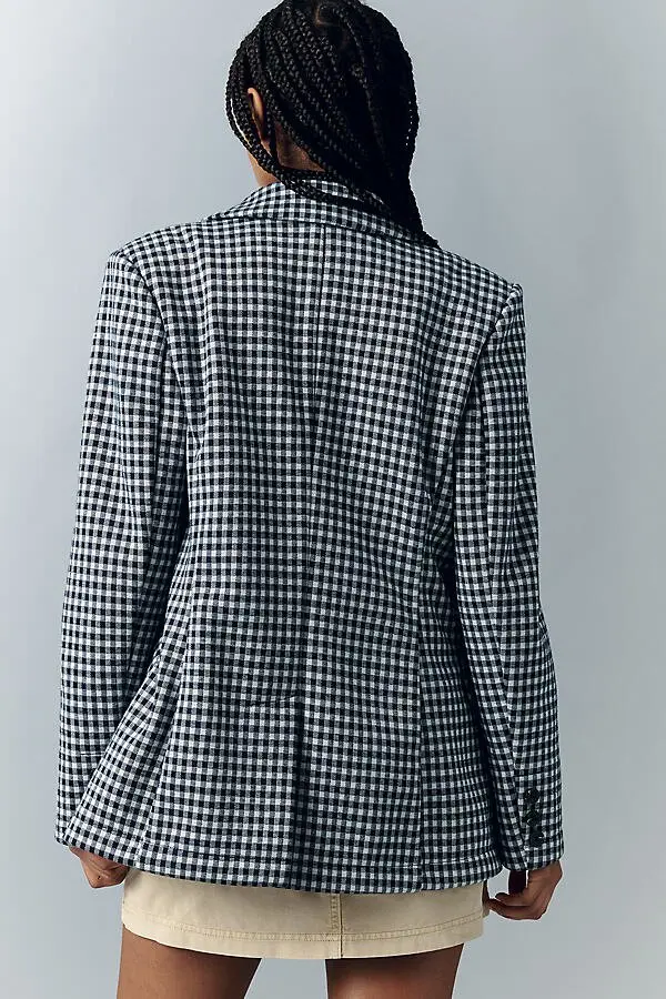 Avec Les Filles Double-breasted Knit Plaid Blazer