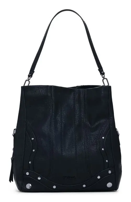 Desigual Embroidered Faux Leather Tote - Black