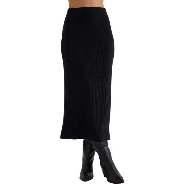 Bella Dahl Rib Knit Midi Skirt - Black