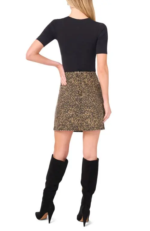 Vince Camuto Leopard Print Denim Mini Skirt