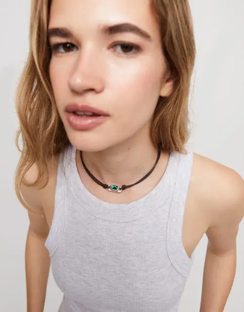 UNODE50 Green Crystal Leather Necklace