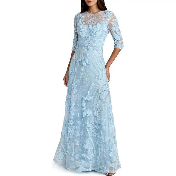 Mac Duggal Embellished Lace Gown - Periwinkle