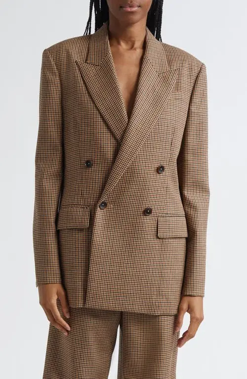 A.L.C. Calla Houndstooth Wool Double-breasted Blazer - Tan Multi