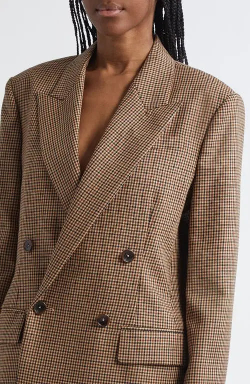 A.L.C. Calla Houndstooth Wool Double-breasted Blazer - Tan Multi