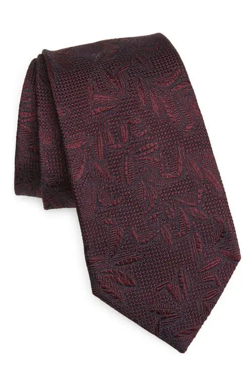 Zegna Leaf Silk Jacquard Neck Tie - Burgundy