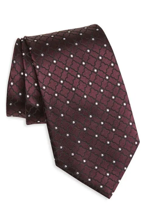 Zegna Geometric Silk Jacquard Neck Tie - Burgundy