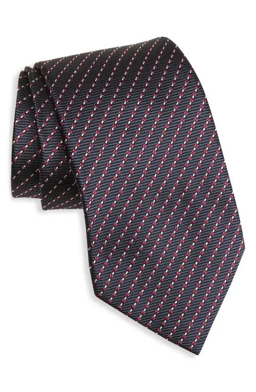 Zegna Striped Mulberry Silk Neck Tie - Dark Blue