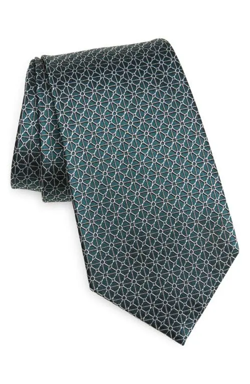 Zegna Geometric Silk Jacquard Neck Tie - Teal