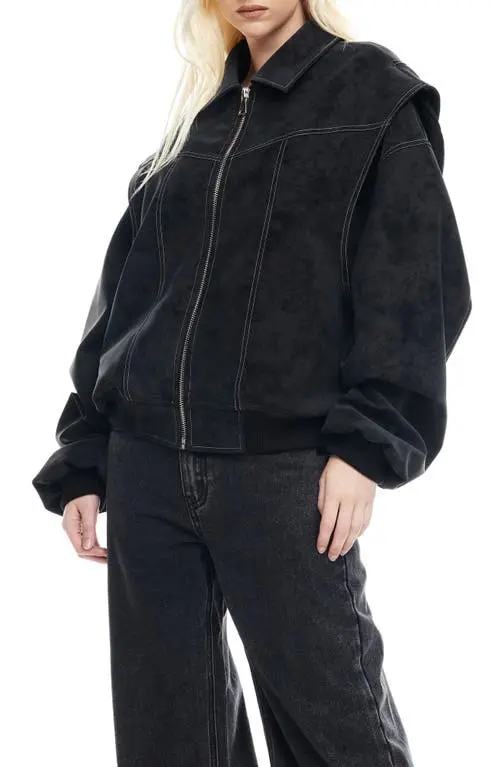 Lioness Vista Faux Suede Bomber Jacket - Onyx
