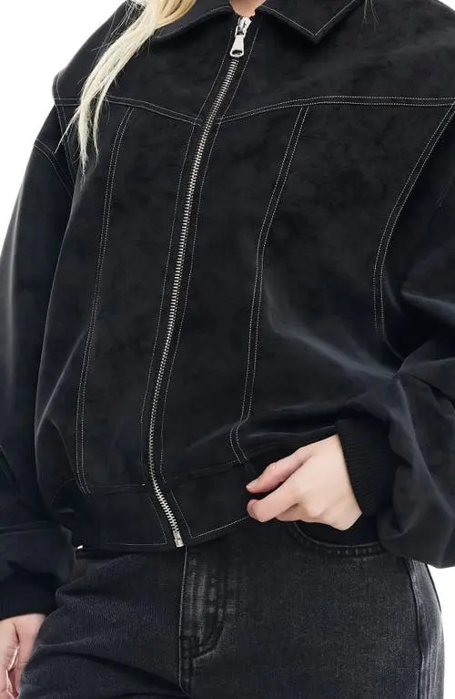Lioness Vista Faux Suede Bomber Jacket - Onyx