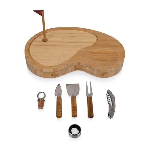 TOSCANA Sand Trap Golf Cheese Cutting Board & Tools Set - Bamboo