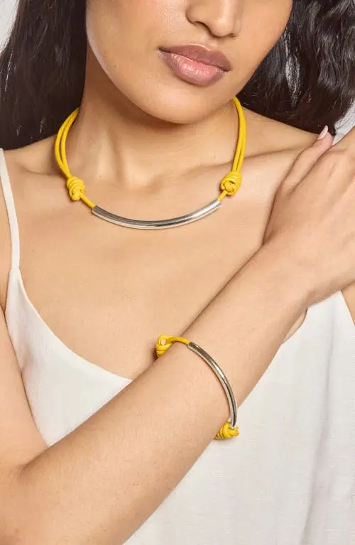 Lady Grey Leather Cord Bracelet - Silver/yellow