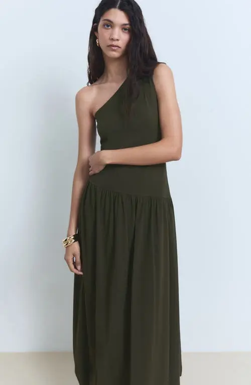 Mango One-shoulder Bubble Hem Midi Dress