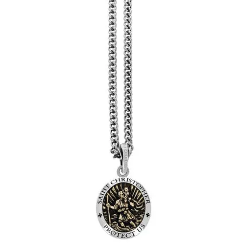 KING BABY STUDIO Saint Christopher Gold Tone Pendant - Silver