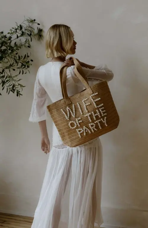 UNTAMED PETALS Straw Tote With Pearl Lettering