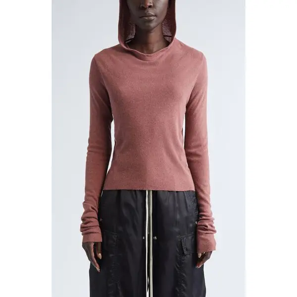 Rick Owens Rib Crop Hoodie - Rosewood