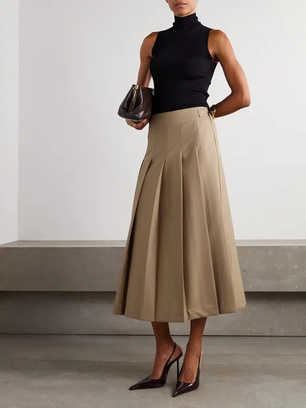RÓHE Pleated Wool-blend Midi Wrap Skirt