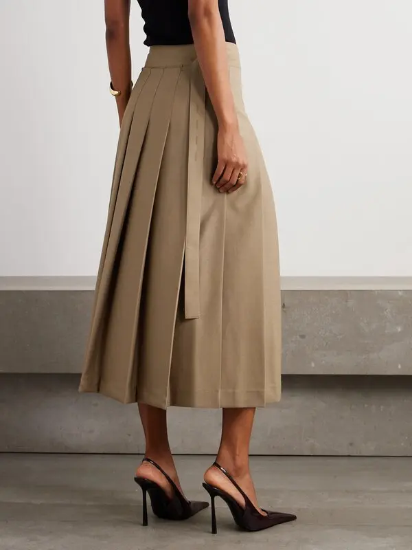 RÓHE Pleated Wool-blend Midi Wrap Skirt