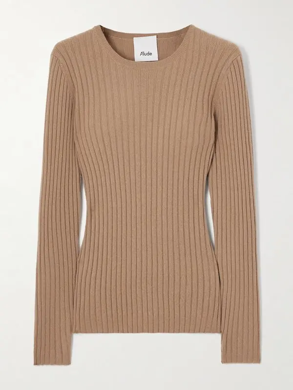 ALLUDE Ribbed Cashmere Sweater - Brown