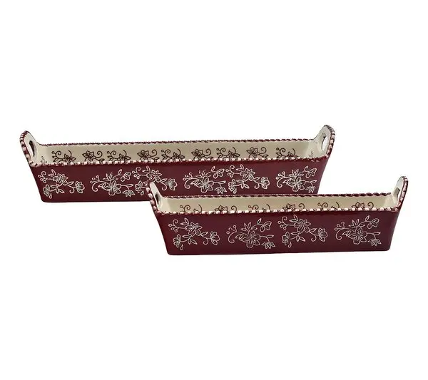 TEMP-TATIONS As Is Floral Lace S/2 Elongatedcracker Trays - One-color