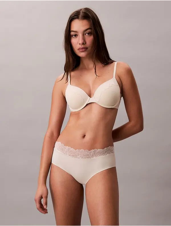 Calvin Klein Perfectly Fit Lace Lightly Lined Full Coverage Bra - Bone White
