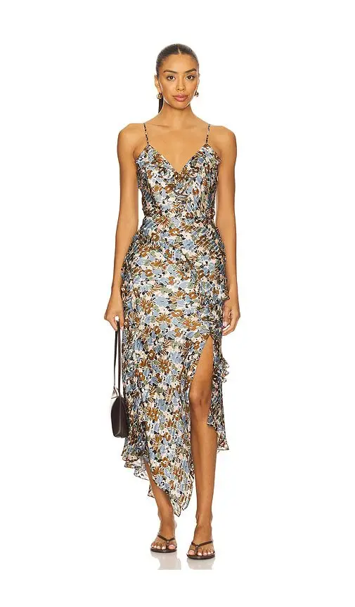 Veronica Beard Avenel Floral Ruffled Midi Dress - Lake Mist Multi - 33% Off  | Editorialist