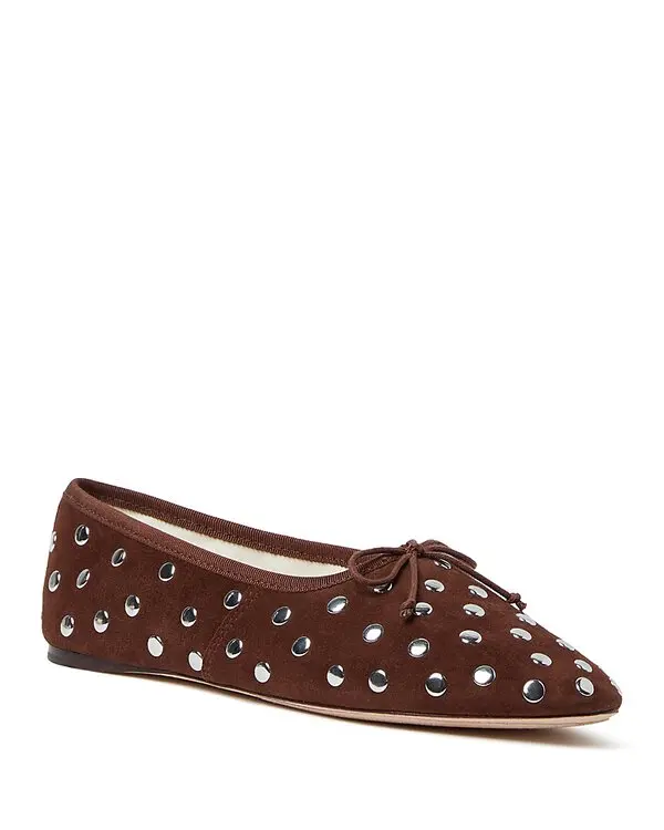 LOEFFLER RANDALL Embellished Leather Flats - Espresso/silver