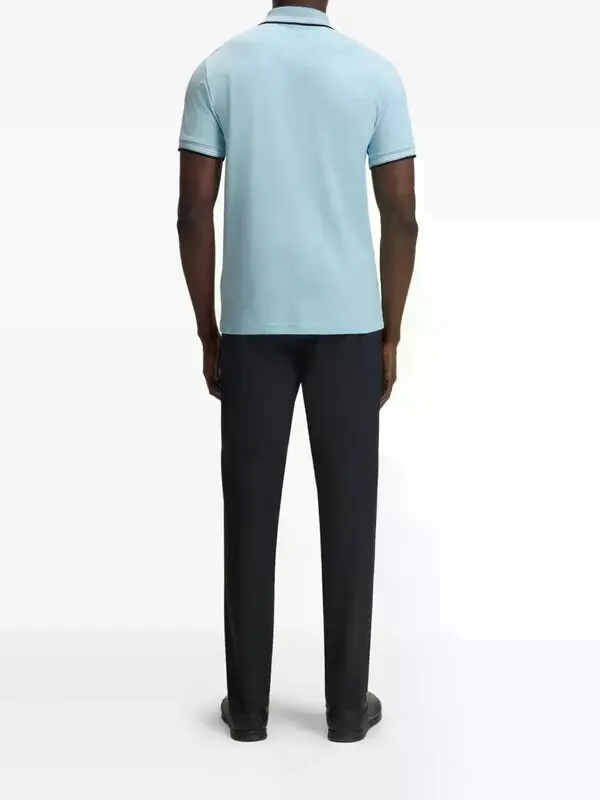 BOSS Stretch-cotton Slim-fit Polo Shirt With Branding And Stripes - Blue