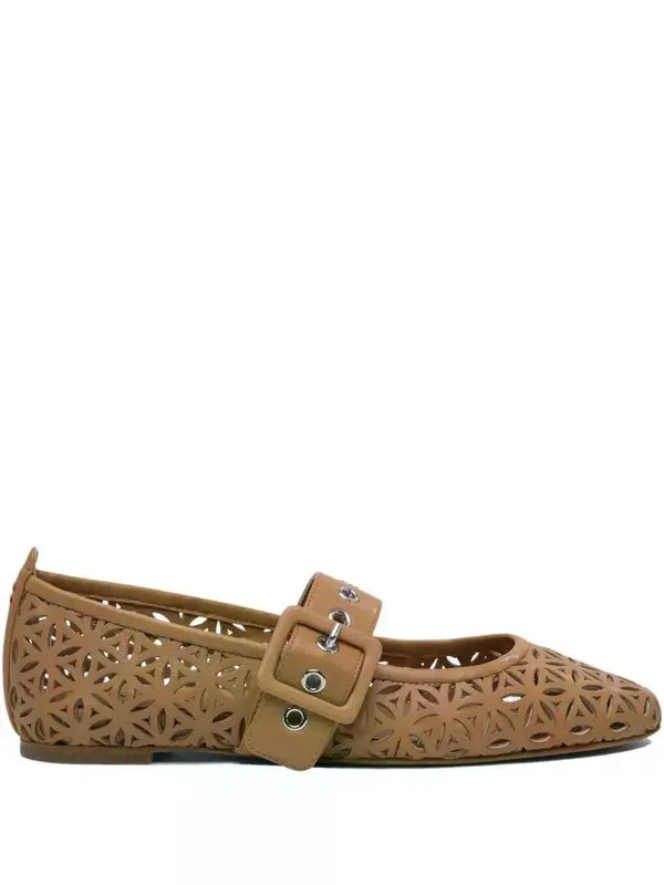 HALMANERA Laser-cut Buckle Flats - Brown