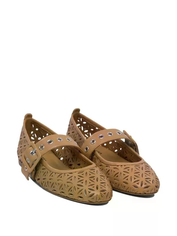 HALMANERA Laser-cut Buckle Flats - Brown