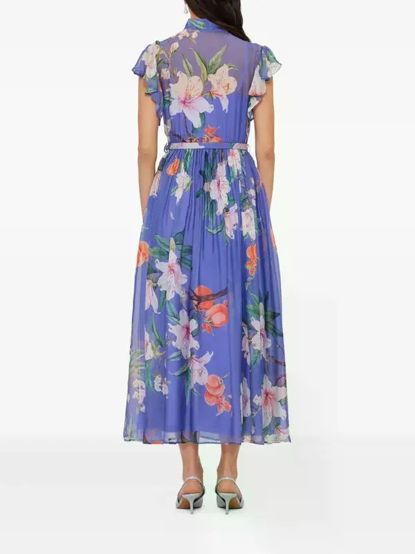 LEO LIN Floral-print Belted Maxi Dress - Blue