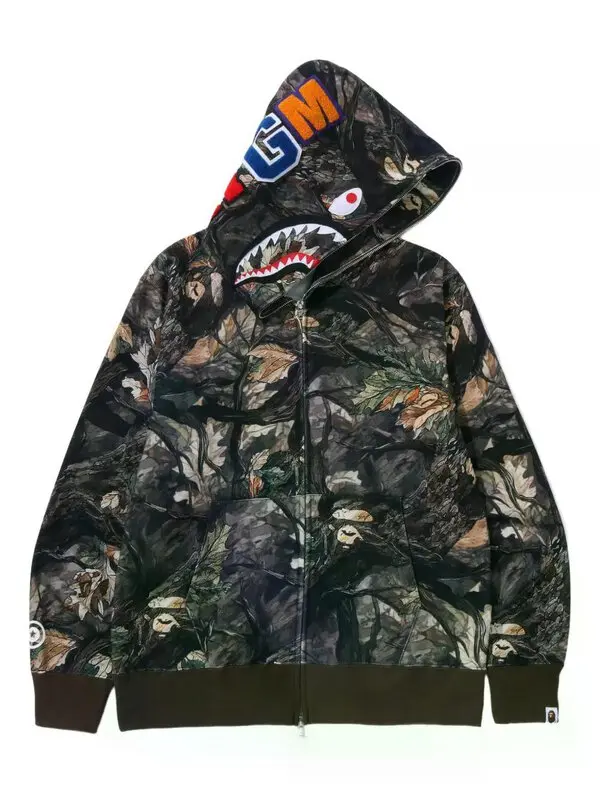 A BATHING APE Tree Edge Camo Shark Zip-up Hoodie - Brown