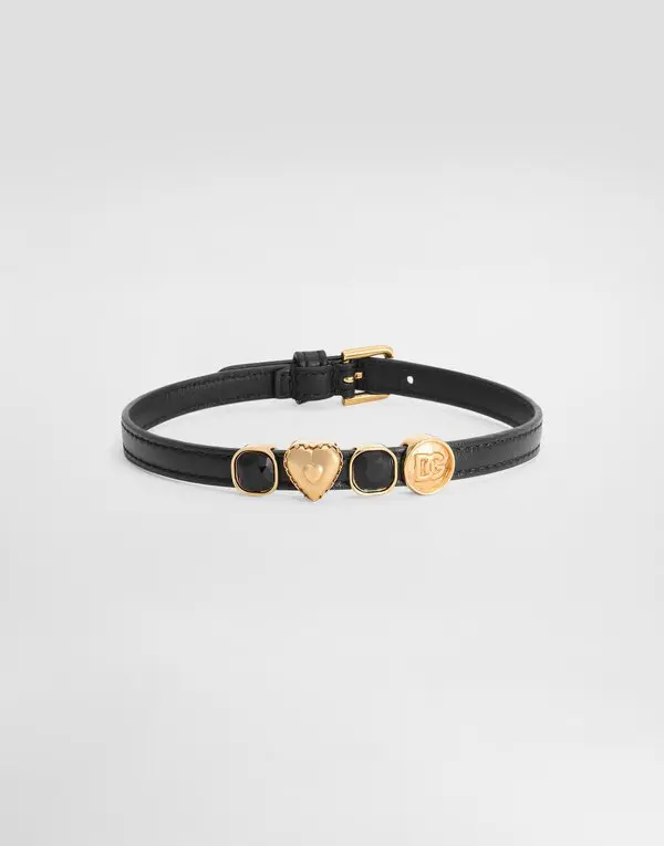 Dolce & Gabbana Calfskin Bracelet With Vintage Gold Print - Black