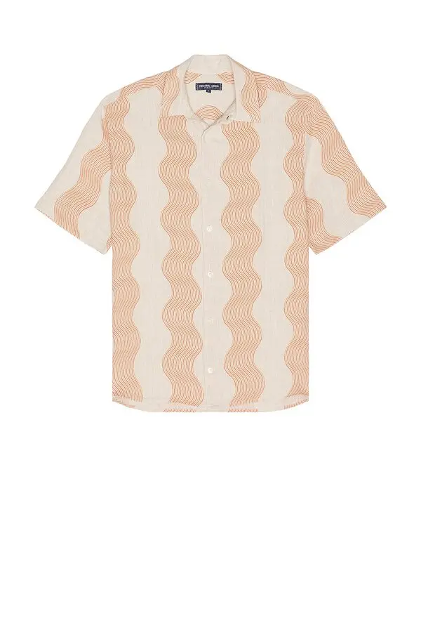 Frescobol Carioca Castro Duo Cabana Stripe Short Sleeve Shirt In Cream - Ecru & Coral Rose