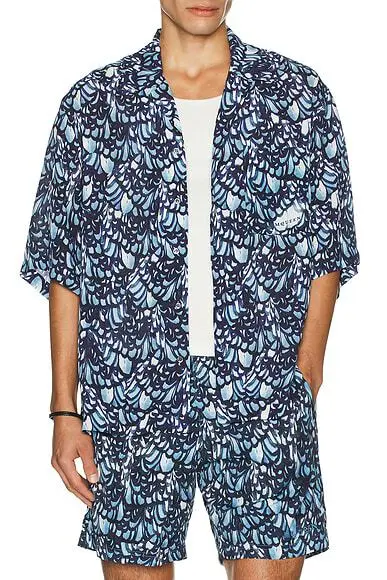 Alexander McQueen Boxy Feather Print Hawaiian Shirt