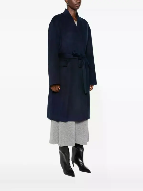 OTTOD'AME Belted Wrap Midi Coat - Blue