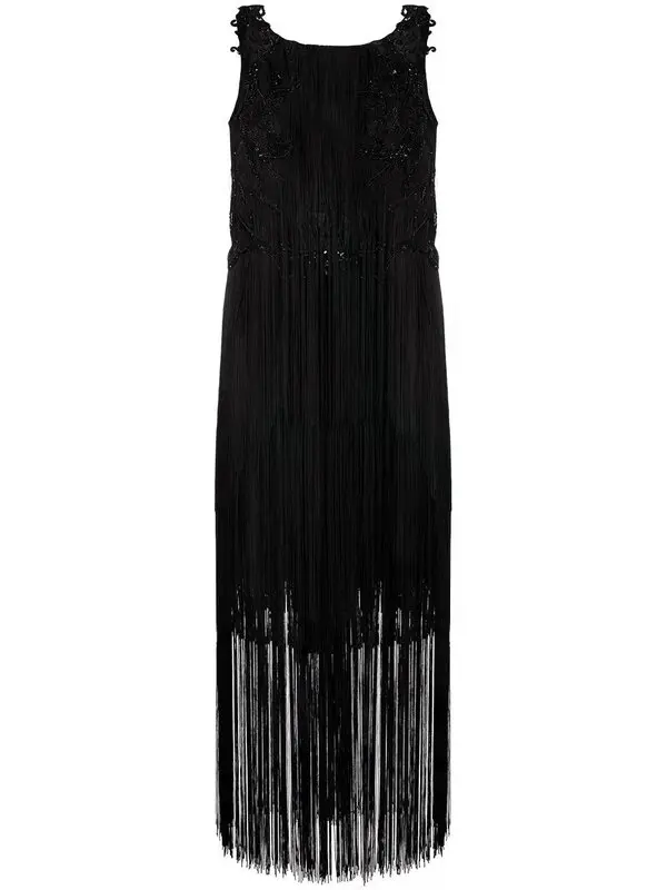 Alberta Ferretti Embellished Tassel Midi Dress - Black