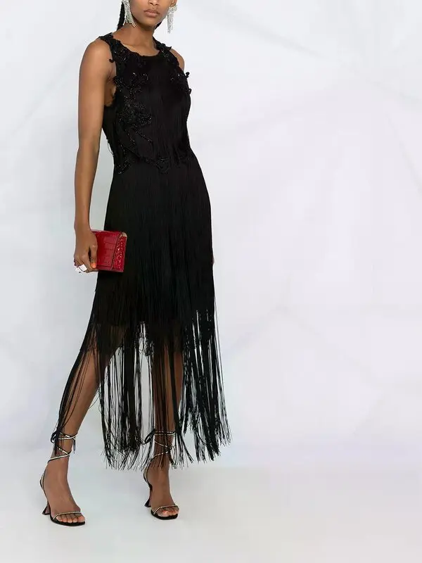 Alberta Ferretti Embellished Tassel Midi Dress