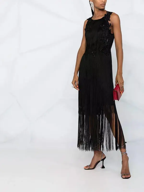 Alberta Ferretti Embellished Tassel Midi Dress