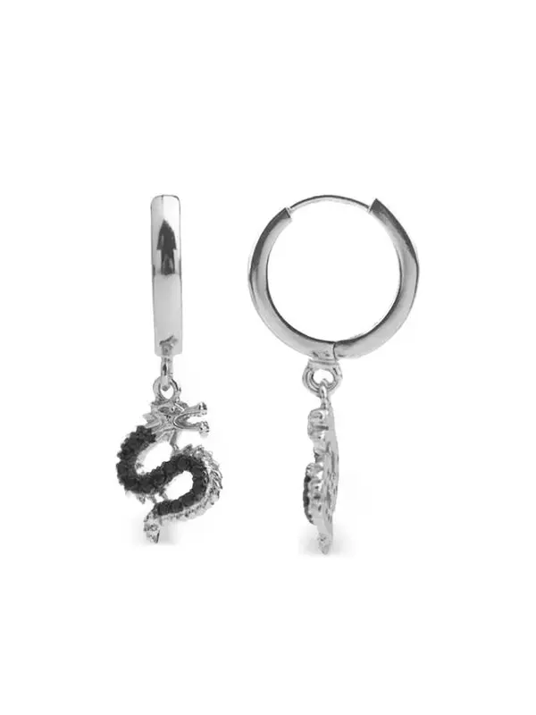 ALL THE LUCK IN THE WORLD Dragon Dangle Hoop Earrings - Silver
