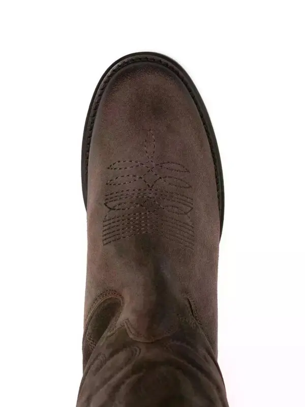 GISEL MOIRE Embroidered Suede Cowboy Boots