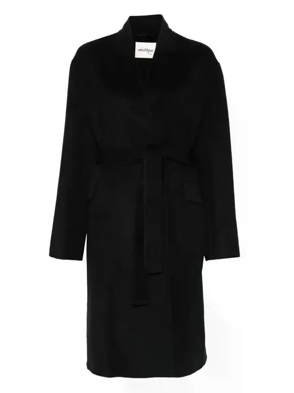 OTTOD'AME Belted Wrap Coat - Black