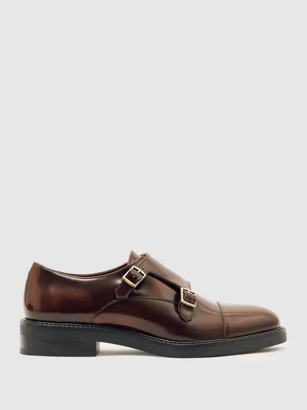 REISS Leather Double-strap Monk Shoes