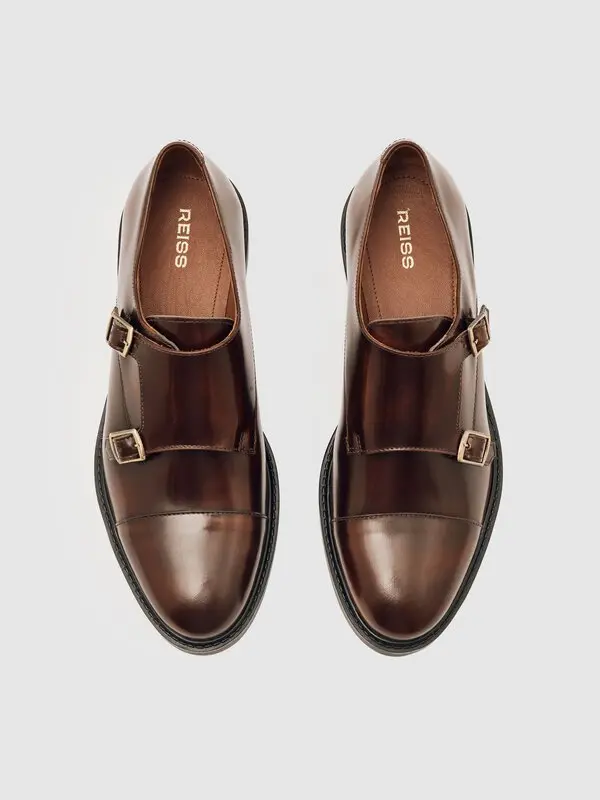 REISS Leather Double-strap Monk Shoes