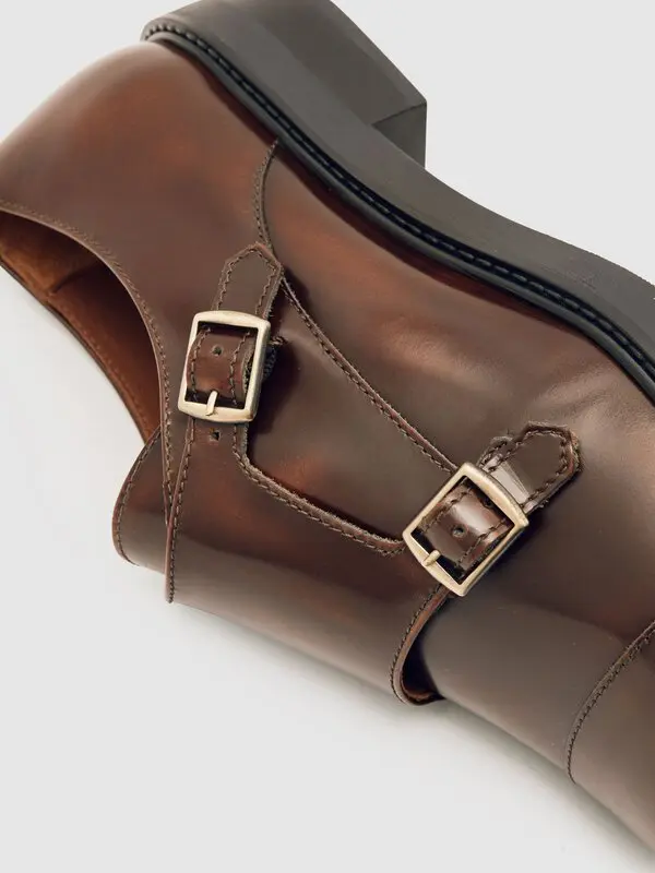 REISS Leather Double-strap Monk Shoes